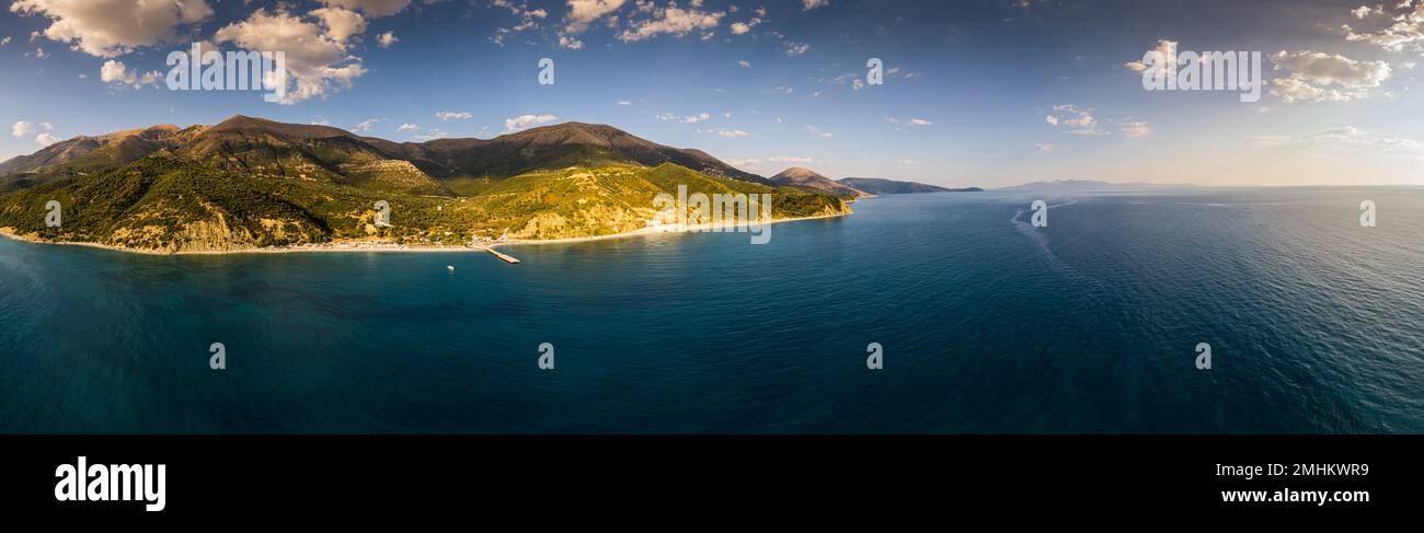 Large panorama aerial view of Bunec Beach area in Summer 2022, Albania ...