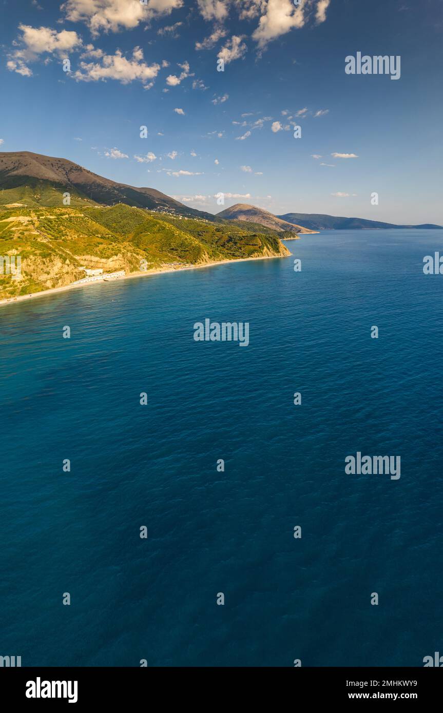 Large panorama aerial view of Bunec Beach area in Summer 2022, Albania ...