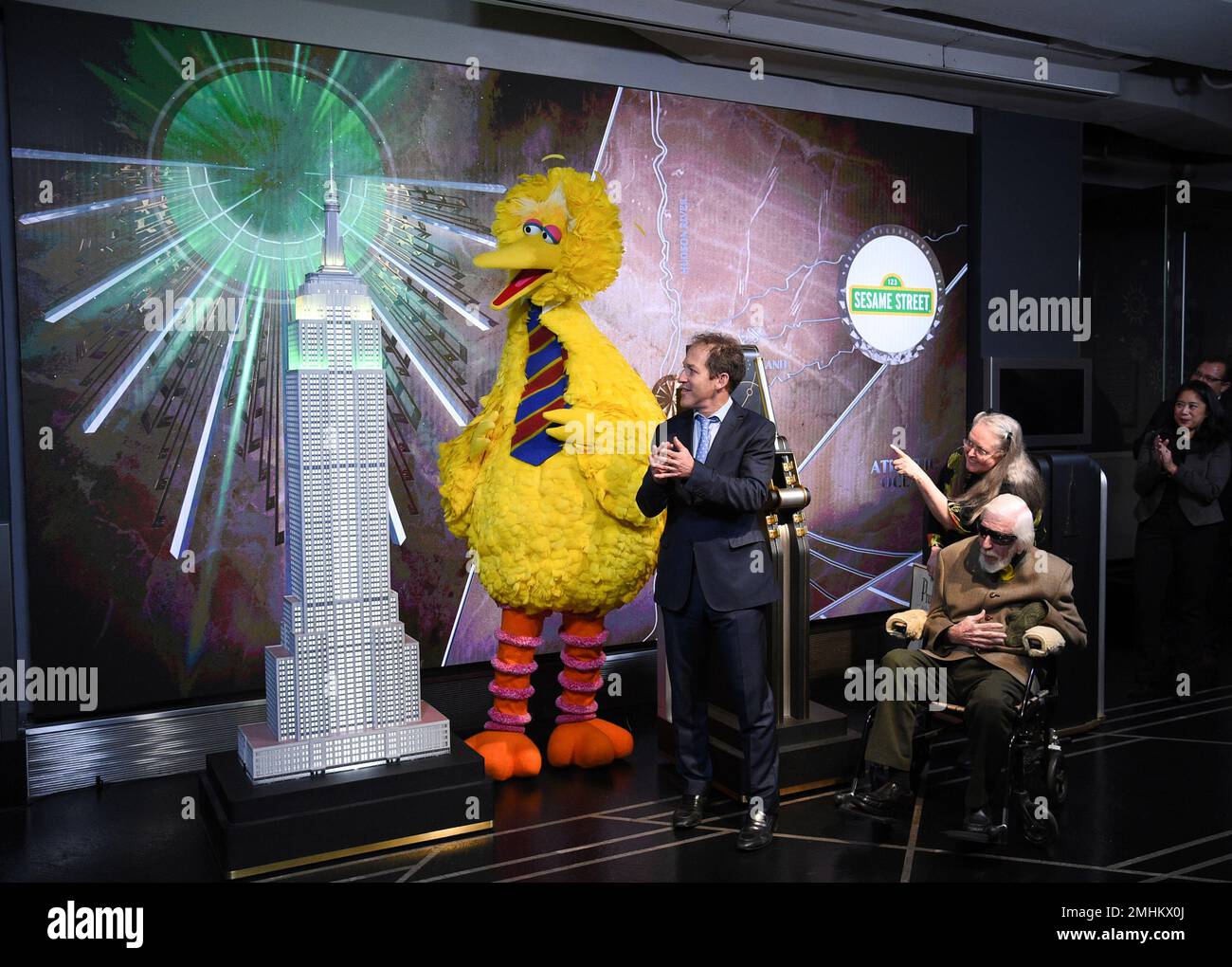 Sesame Street's Big Bird, Sesame Workshop president of media & education and CEO Steve Youngwood ...