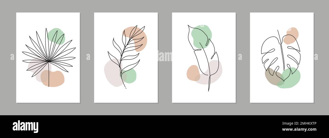 Abstract boho line art leaf design. Minimal abstract design leaves boho ...