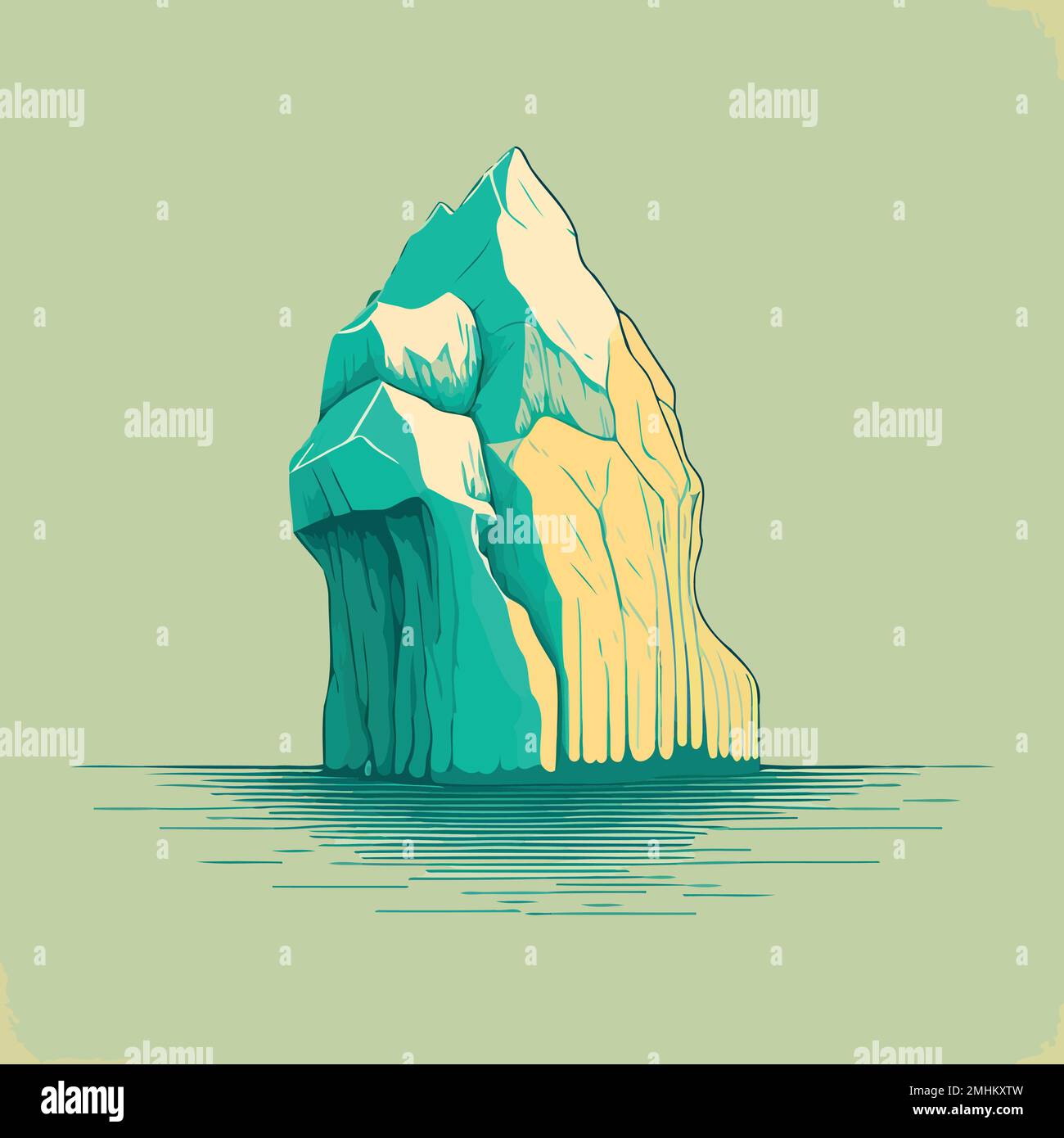 Illustration of giant ice mass iceberg floating on the ocean Stock ...
