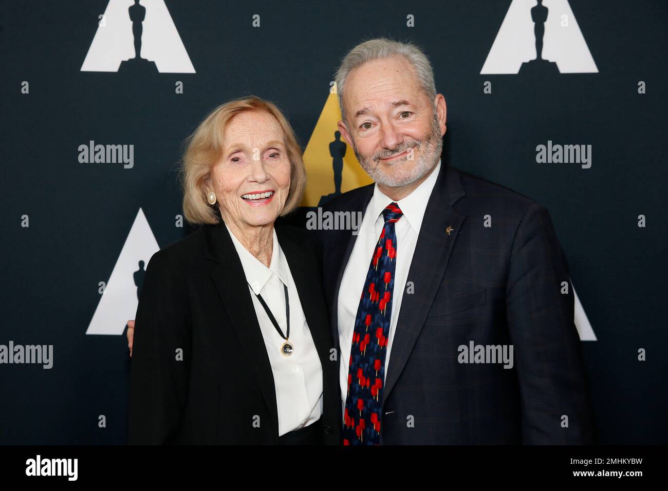 Peter Samuelson, right, and Eva Marie Saint pose at the Academy Nicholl ...