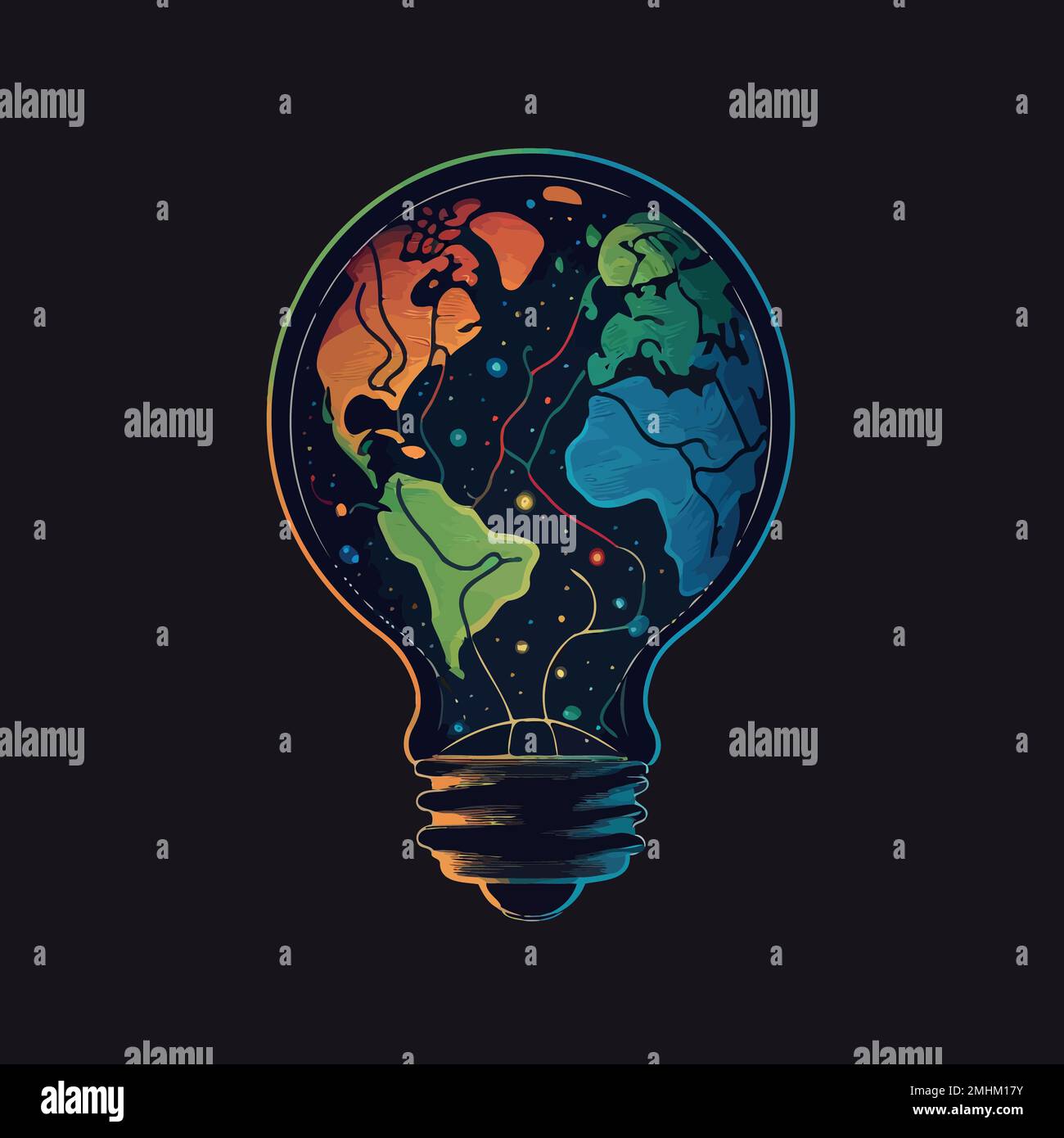 Conceptual drawing of planet earth inside an electric light bulb bulb ...