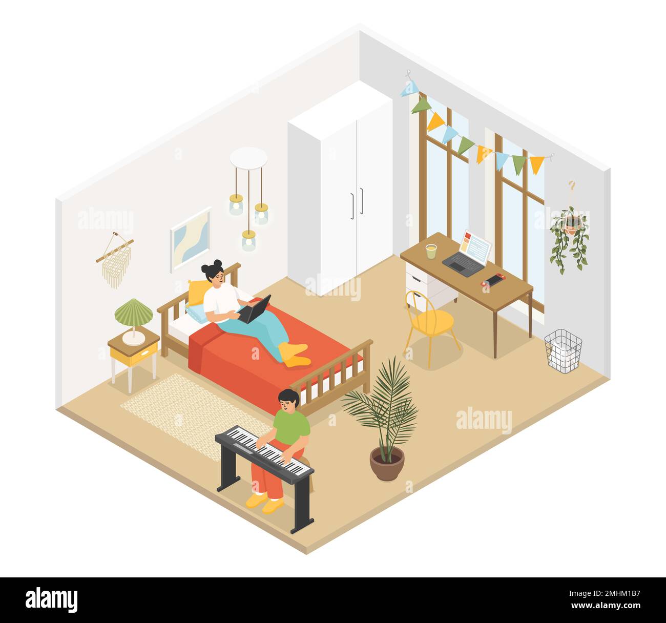 Brother and sister room - modern vector colorful isometric illustration ...