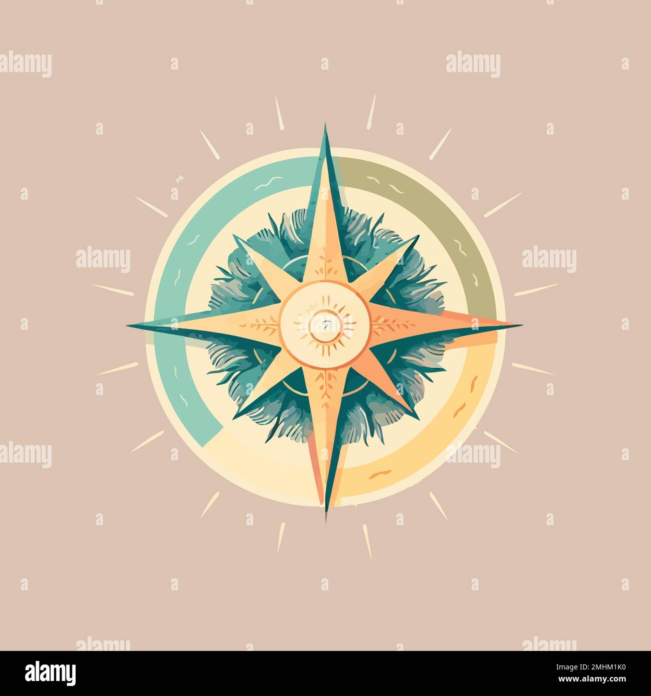 Compass wind rose in stylized and colored lineart illustration style ...