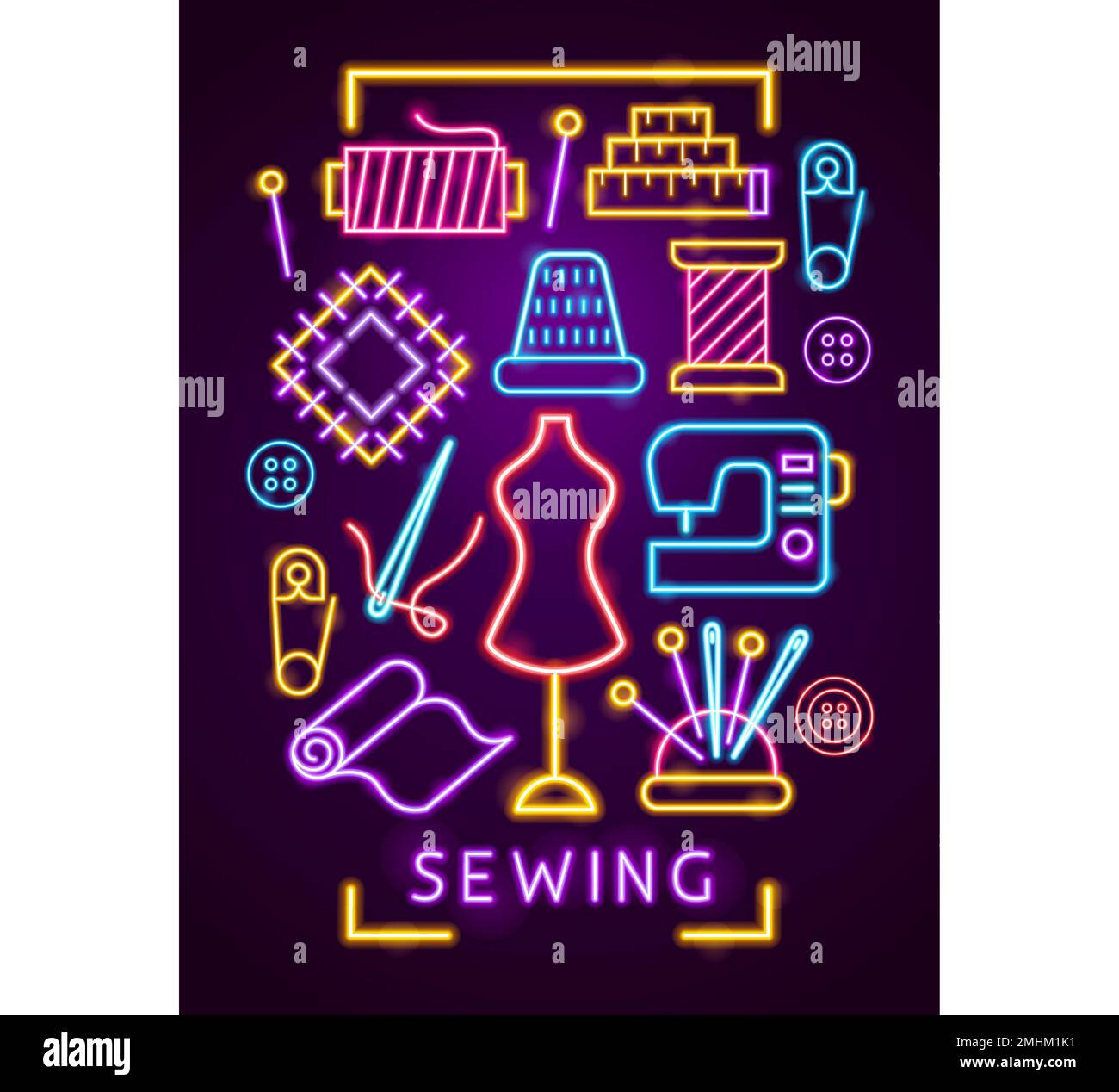 Sewing Neon Poster Stock Vector Image & Art - Alamy