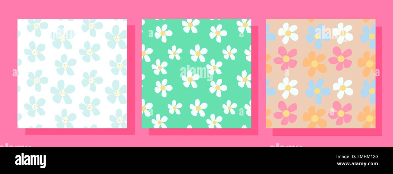 Set of three abstract square seamless patterns with vintage groovy ...