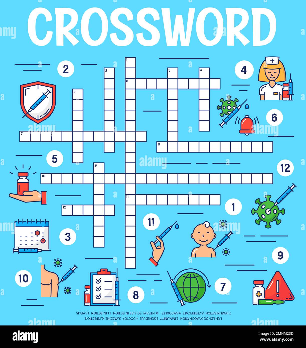 Virus vaccine and vaccination. Crossword grid worksheet. Find a word ...