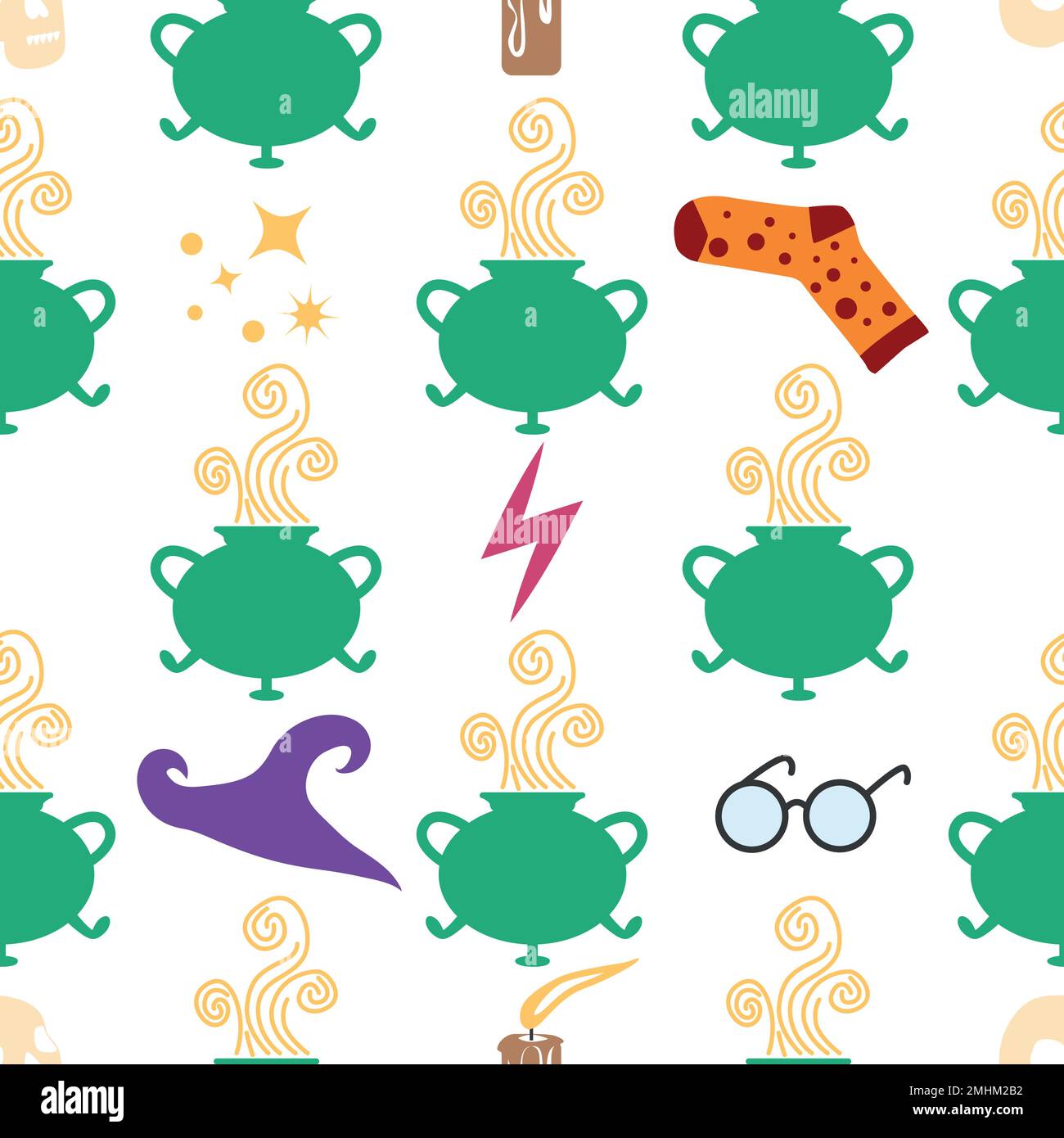 Witches school of magical objects seamless pattern in flat style. Broom ...