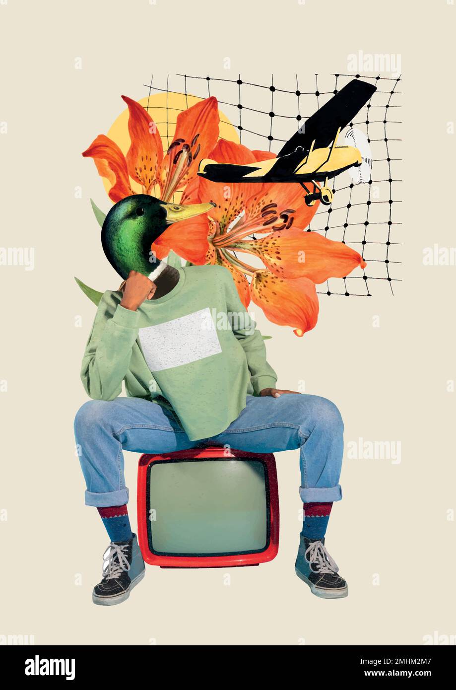 Collage retro digital vector, vintage illustration mixed media art ...