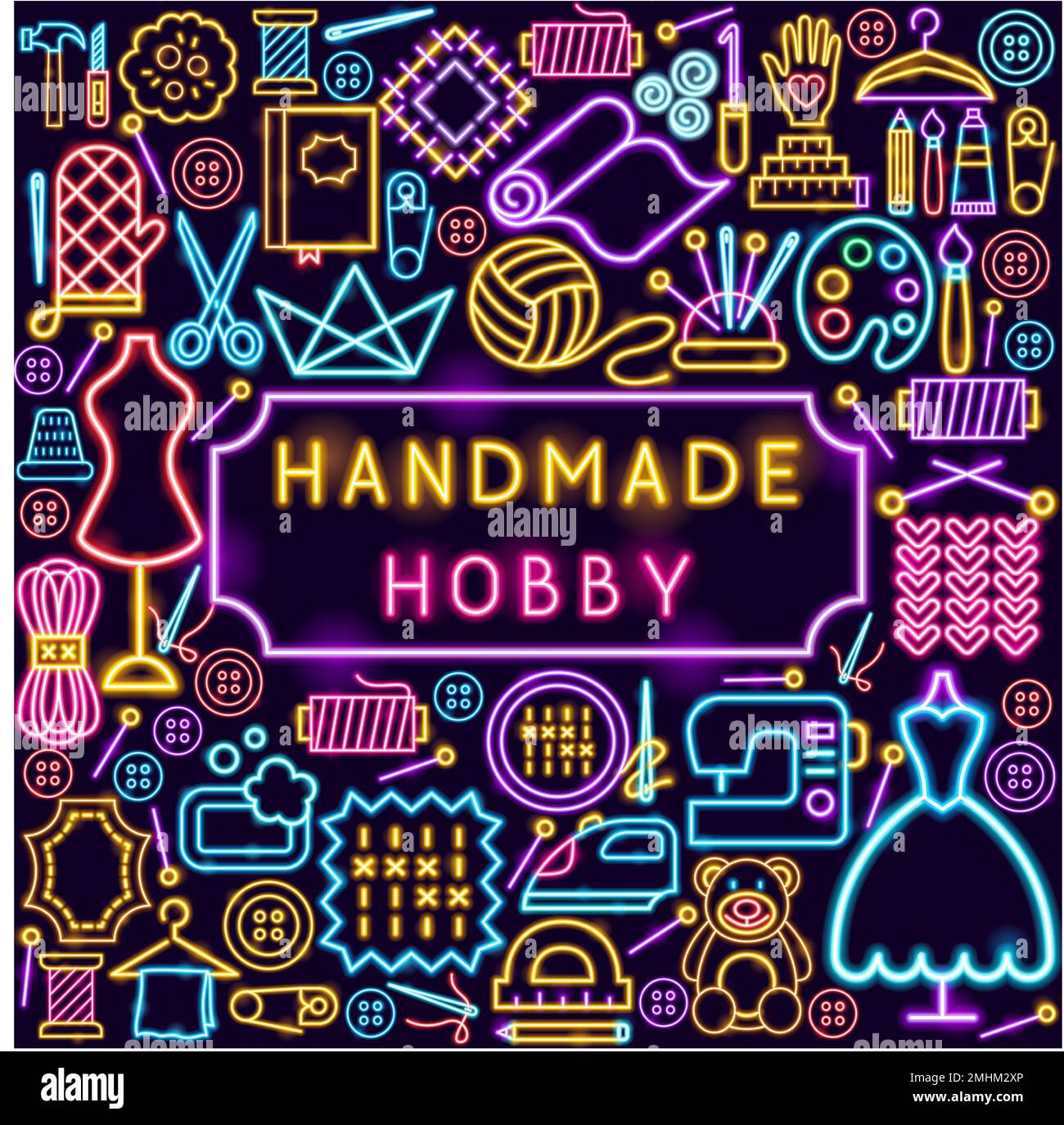 Handmade Hobby Neon Frame Stock Vector Image & Art - Alamy