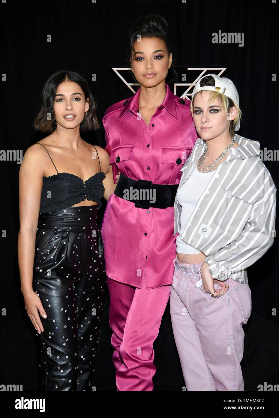Actors Naomi Scott, left, Ella Balinska and Kristen Stewart participate ...