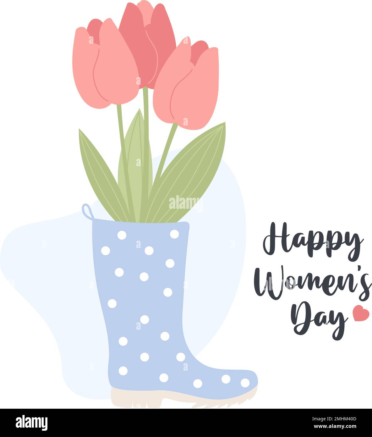 Flowers tulips in rubber boot. Happy Womens Day greeting card with ...