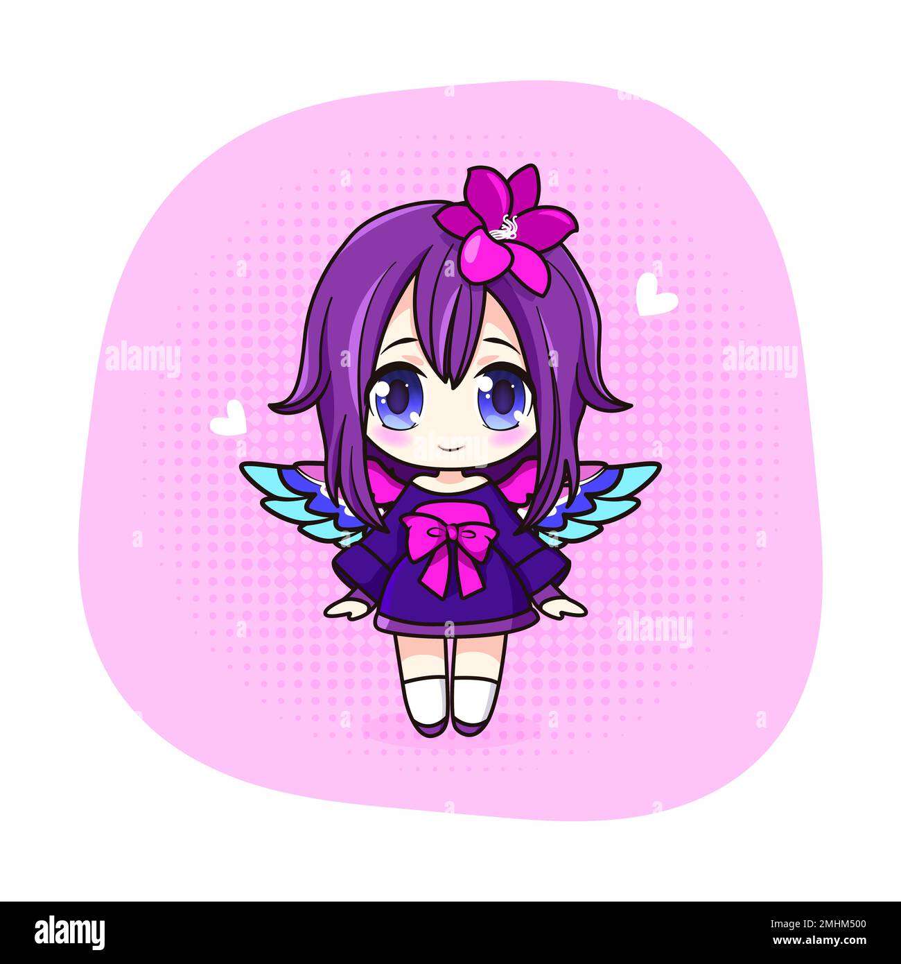 Cute and kawaii girl with wings and flower. Manga chibi with wings ...