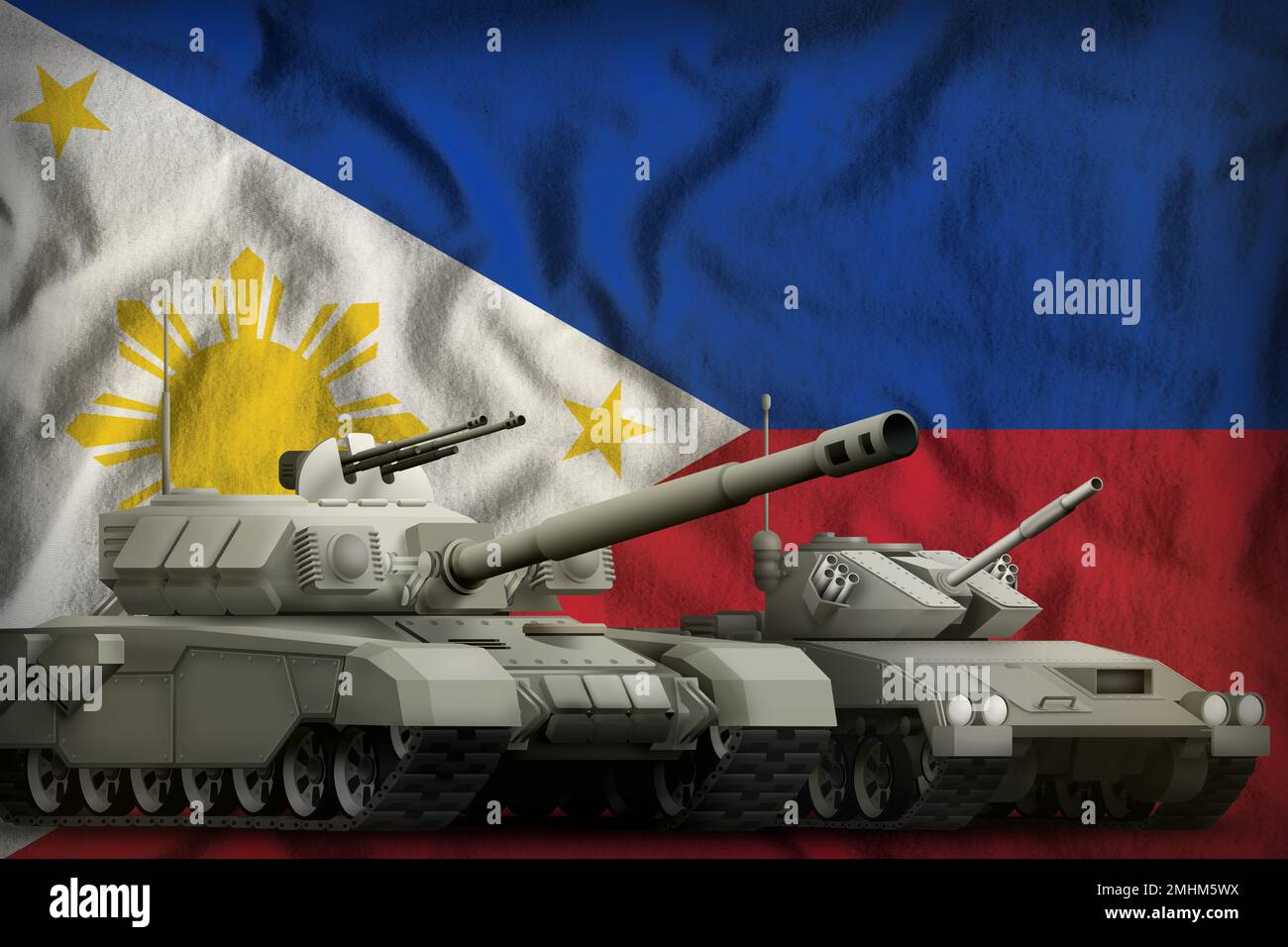 tanks on the Philippines flag background. Philippines tank forces ...
