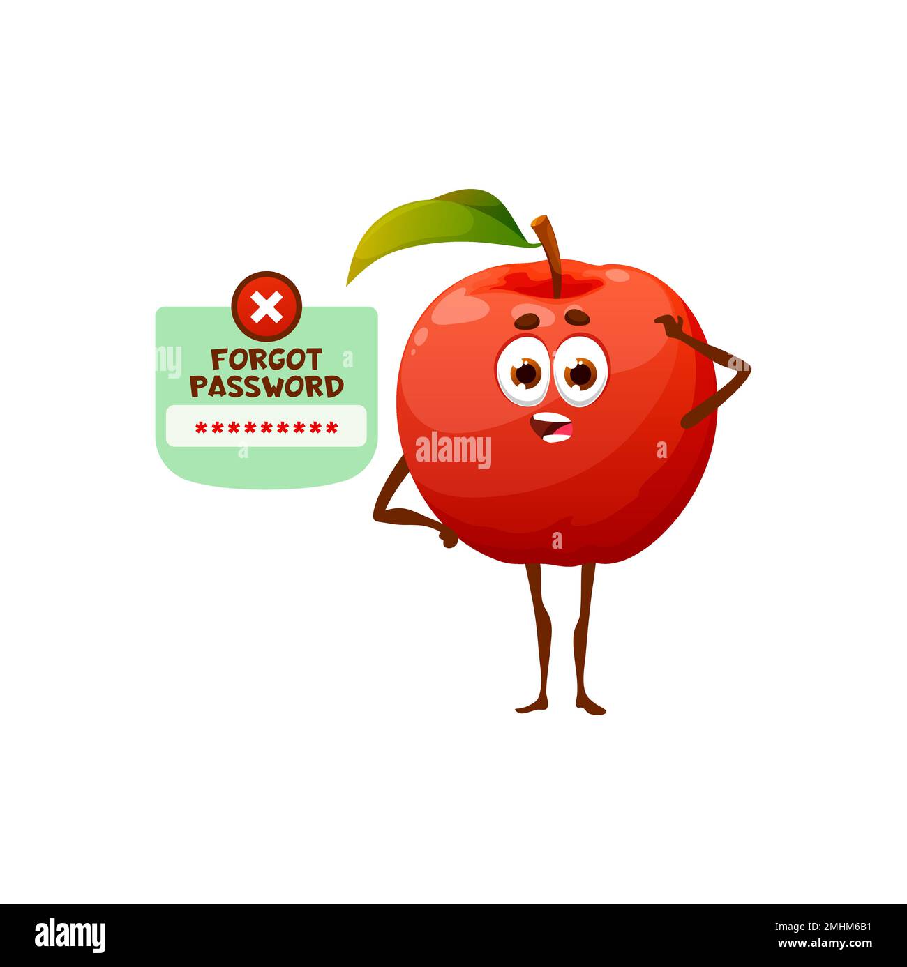 Forgot password cartoon apple character. Isolated vector funny fruit ...