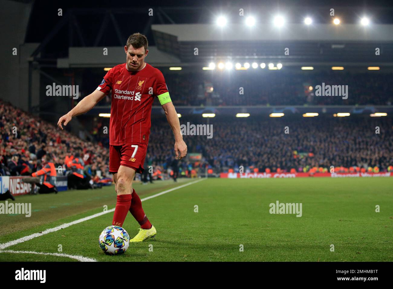 Liverpool's James Milner gets ready to take a corner kick during the ...