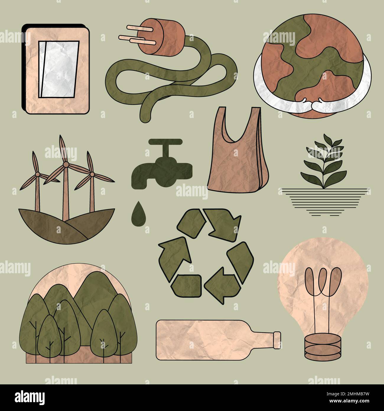 Environment illustration vector set in crumpled paper texture Stock ...