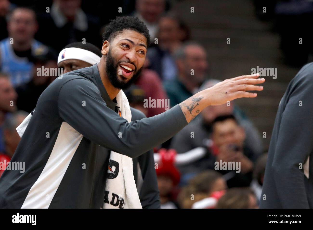 Los Angeles Lakers' Anthony Davis celebrates on the bench as his team ...
