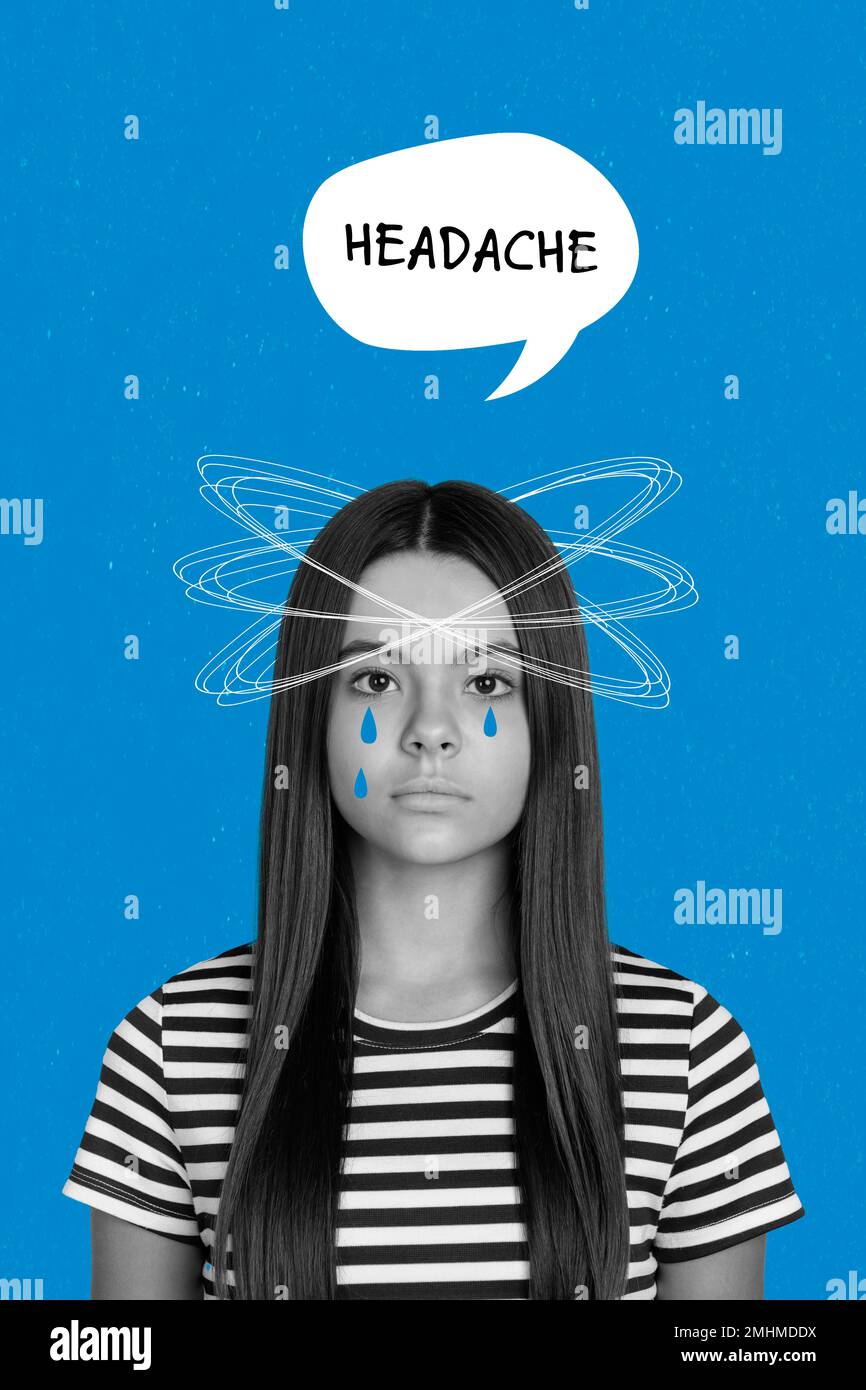 Creative magazine mockup collage of sad upset girl weeping suffer ...