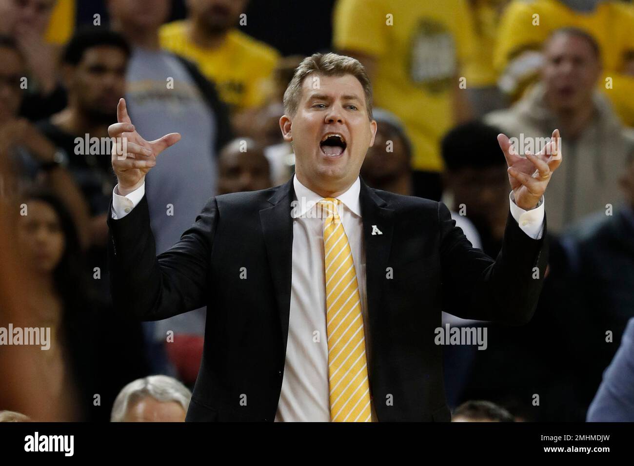 Appalachian State head coach Dustin Kerns yells from the sidelines ...
