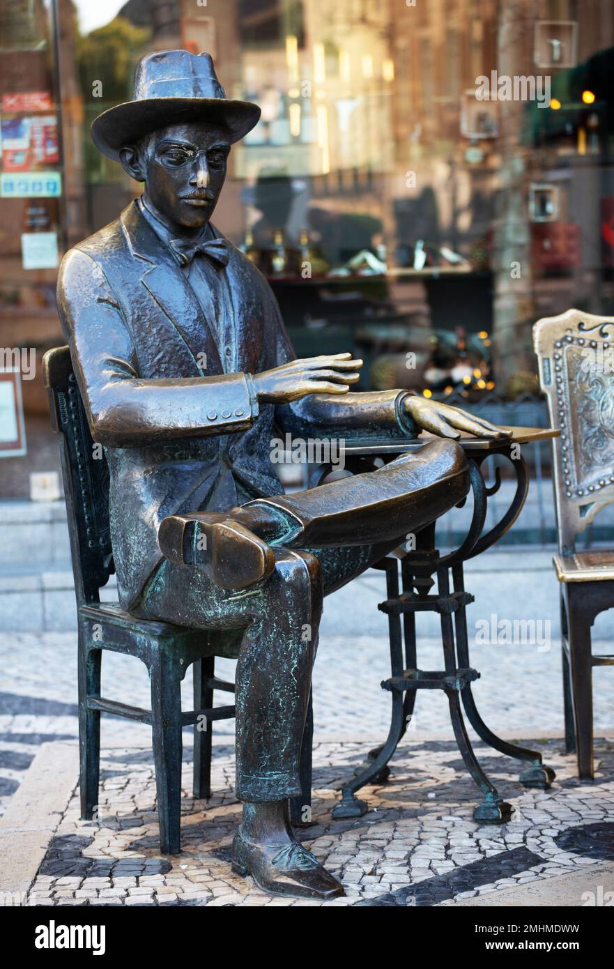 Bronze statue portraits of the poet Fernando Pessoa in Lisbon Portugal ...
