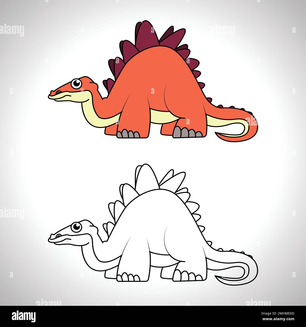 Cute dinosaur cartoon with line art, dinosaur for coloring book with ...