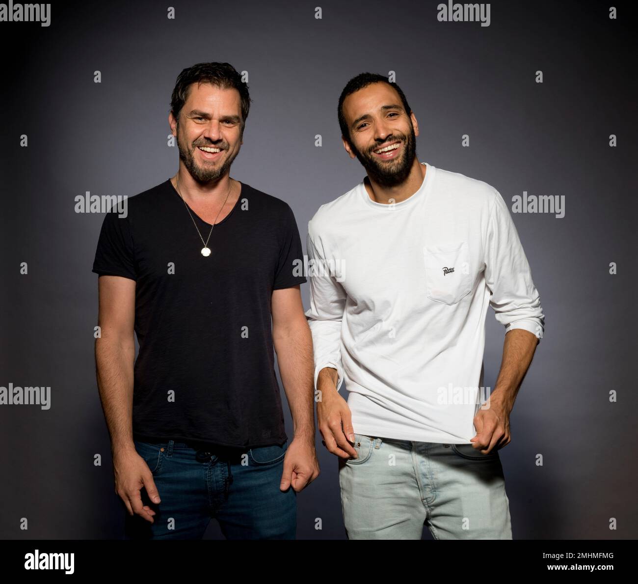 Ariel Vromen, left, and Marwan Kenzari pose for a portrait to promote ...