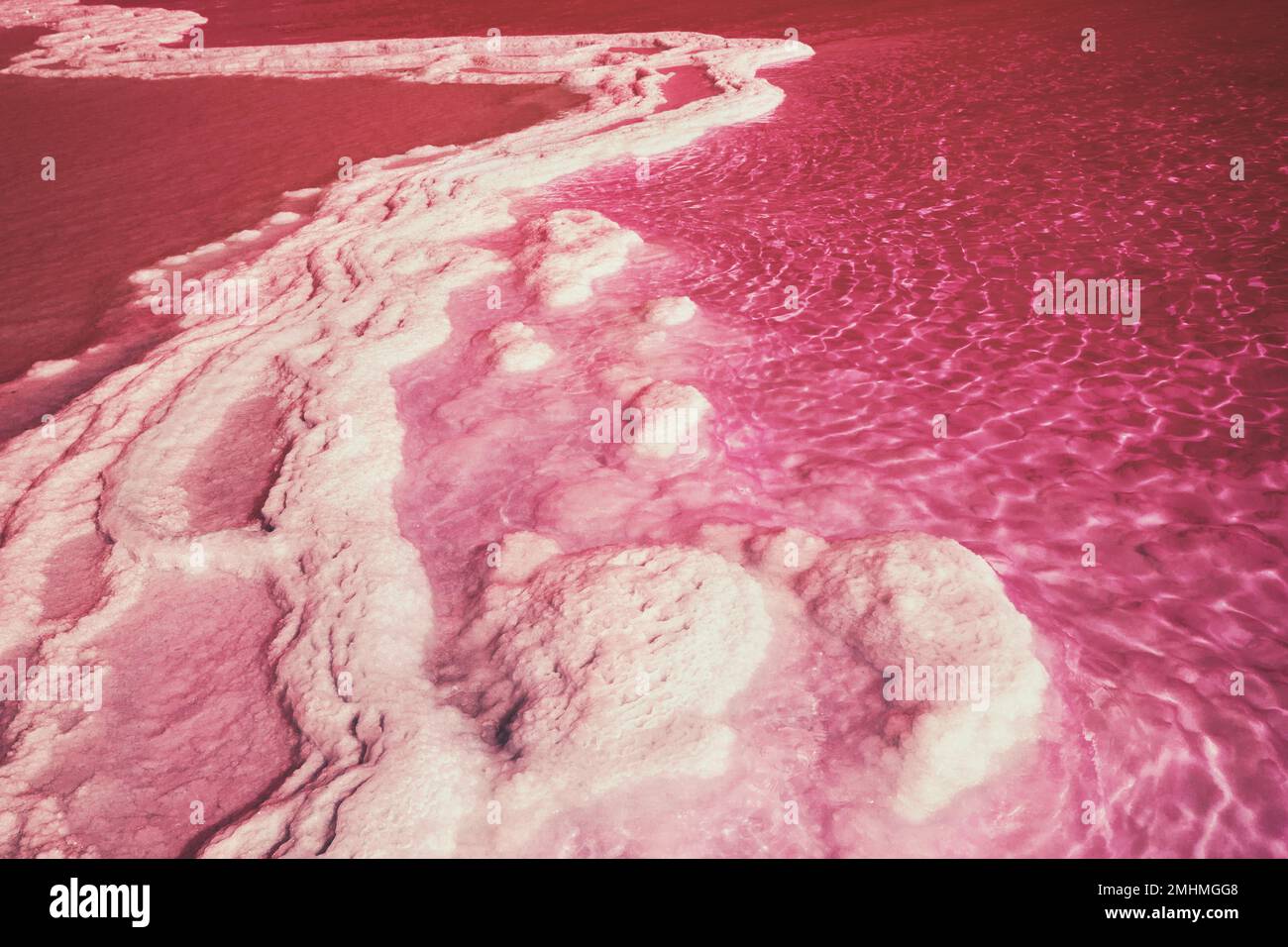 Texture of Dead sea. Salty sea shore. Viva magenta toning Stock Photo ...