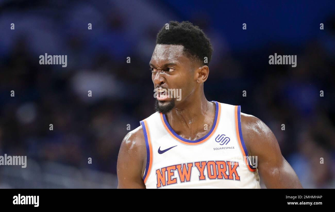 New York Knicks' Bobby Portis (1) reacts after making a shot against ...