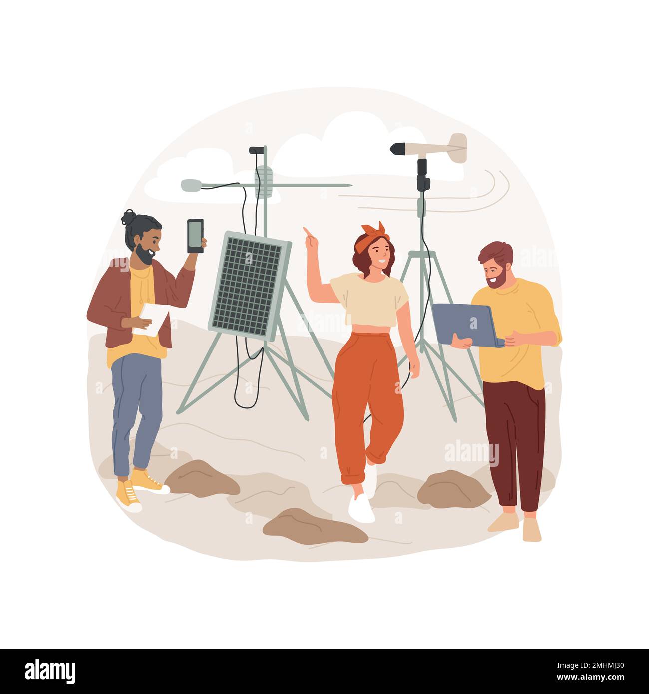 Meteorology Isolated Cartoon Vector Illustration Group Of People Collecting Data With