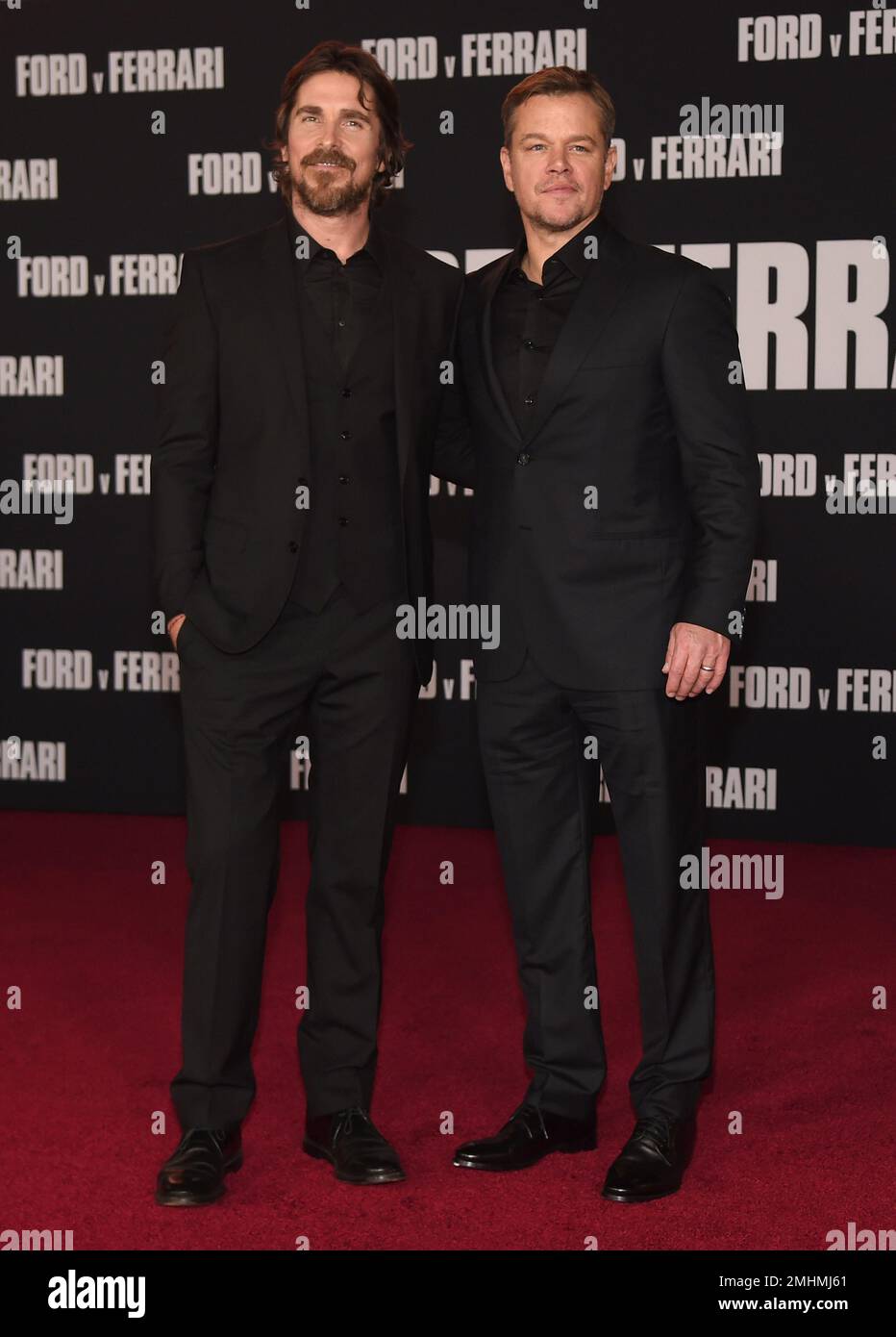 Christian Bale, left, and Matt Damon arrive at a special screening of ...