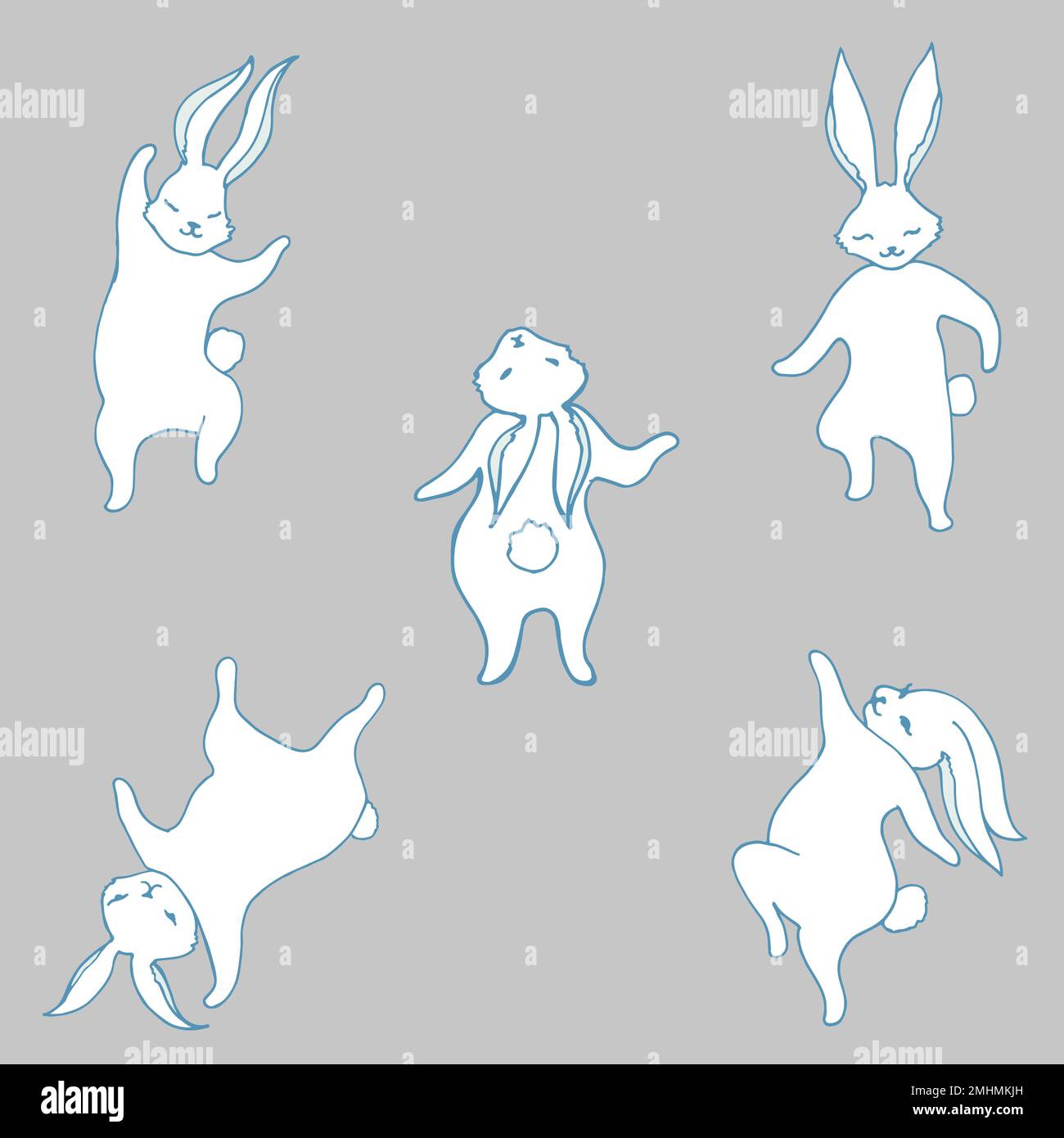 Set with dancing little happy white rabbits. Hare symbol new year 2023 ...