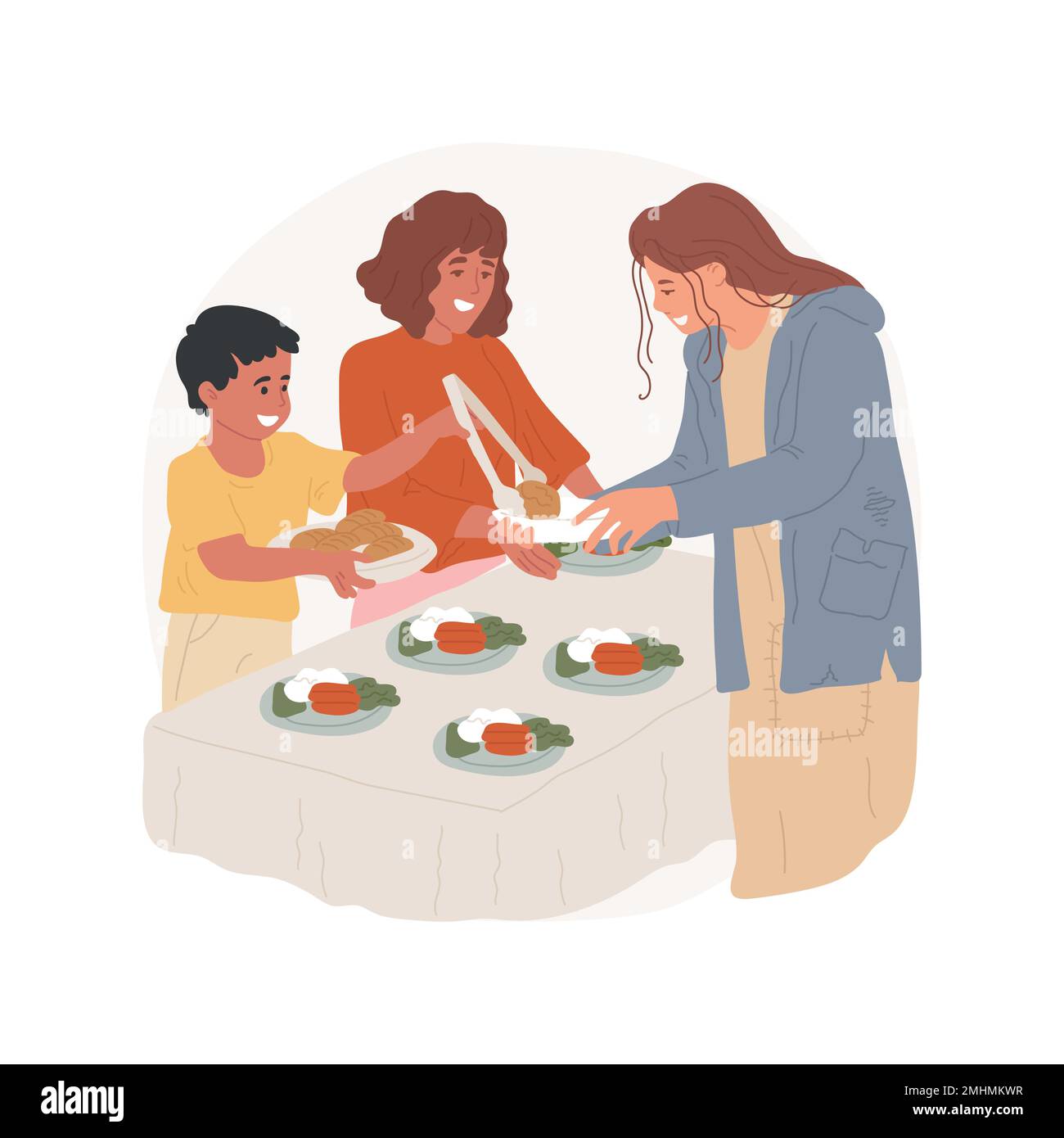 Cook food for homeless isolated cartoon vector illustration. Children ...