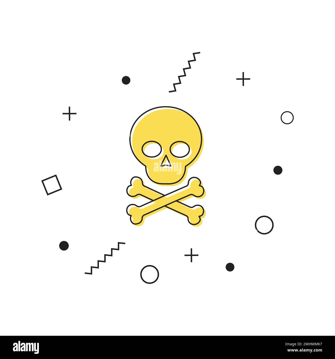 Skull and cross bones icon. Yellow skull icon with geometric shapes on ...
