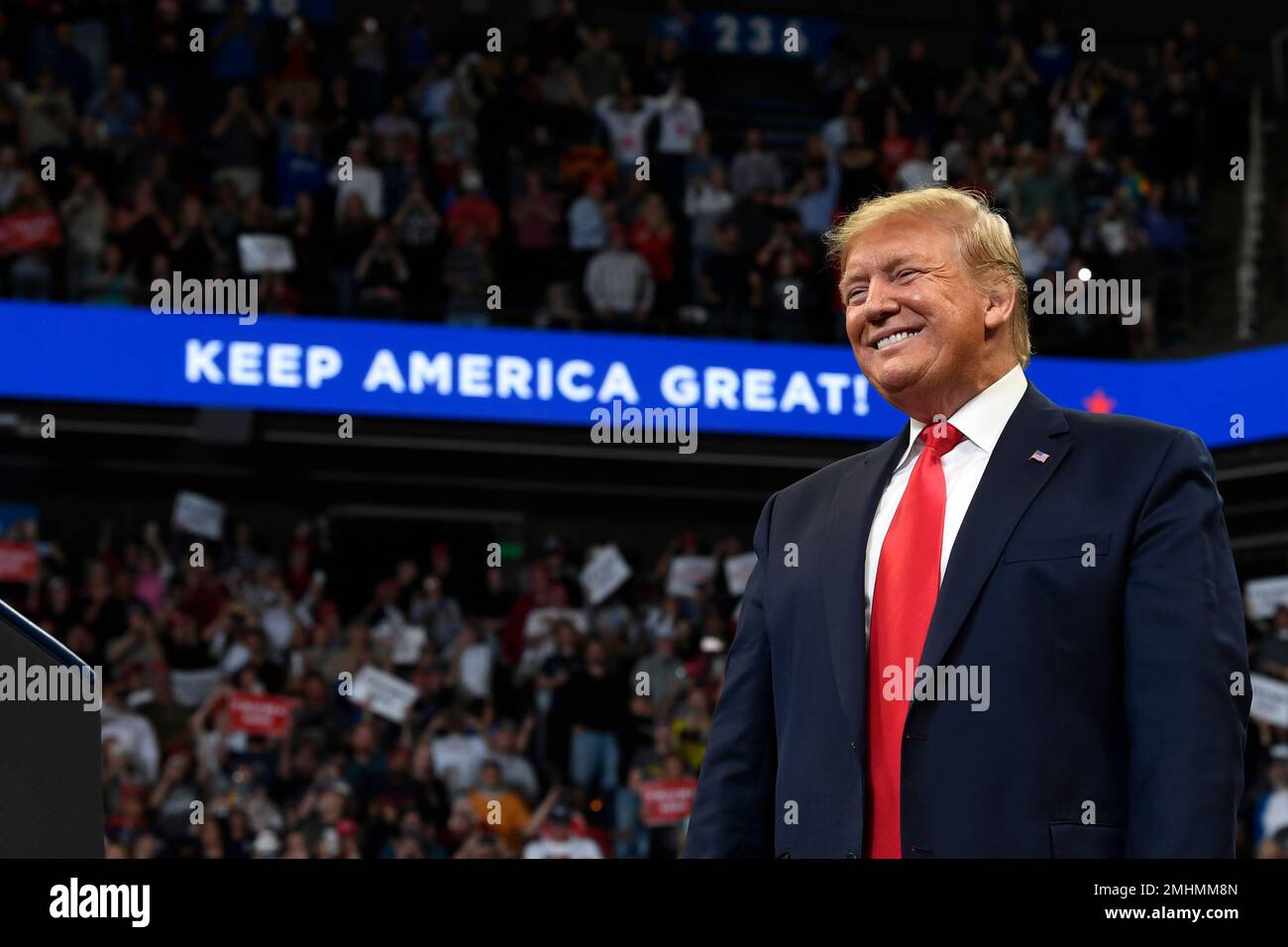 President Donald Trump arrives to speak at a campaign rally in ...