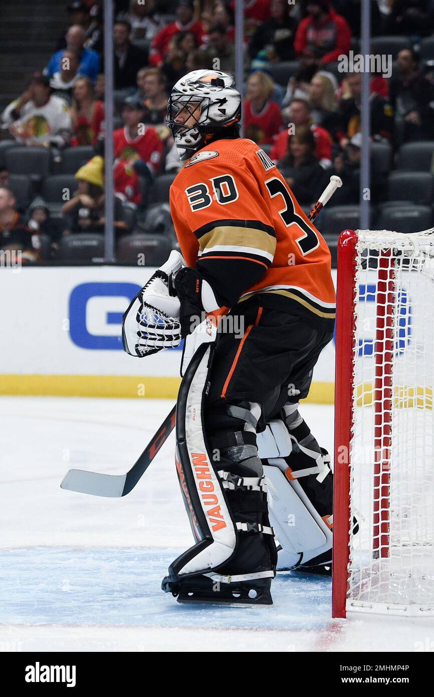 Anaheim Ducks goalie Ryan Miller in action during the first period of ...