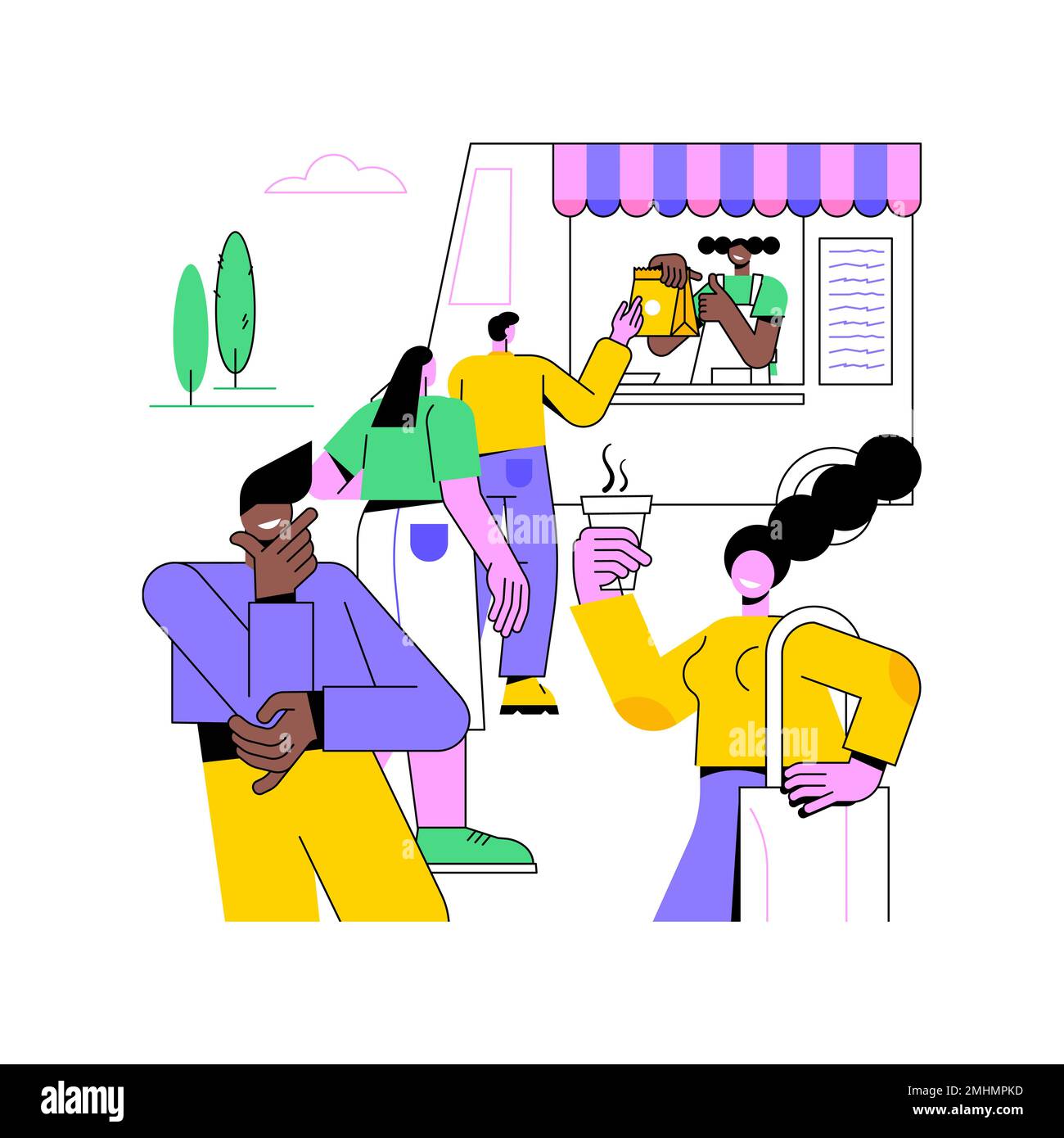 Queuing for food isolated cartoon vector illustrations. Group of people ...