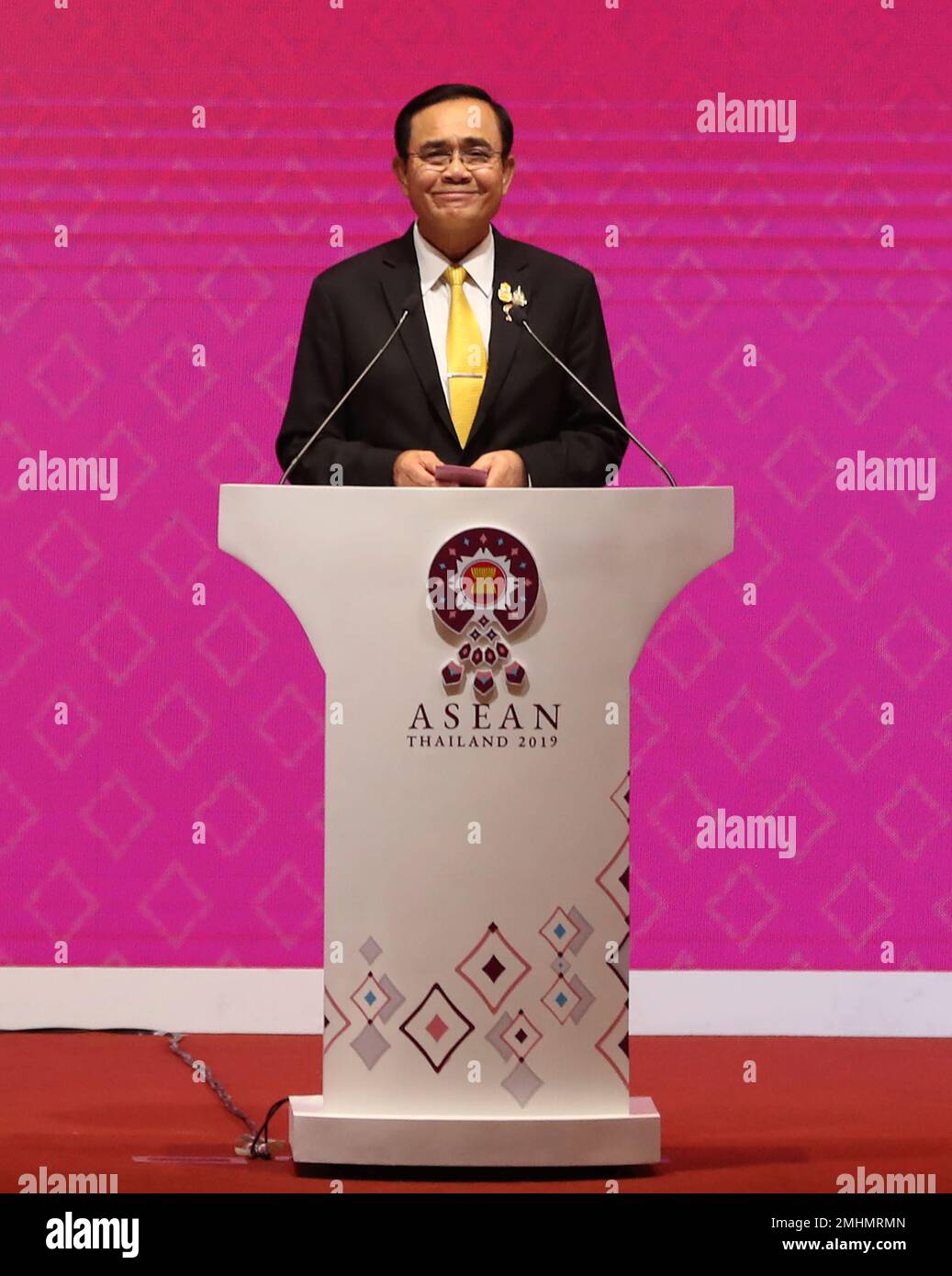 Thailand Prime Minister Prayuth Chan-ocha gestures as he speaks during ...