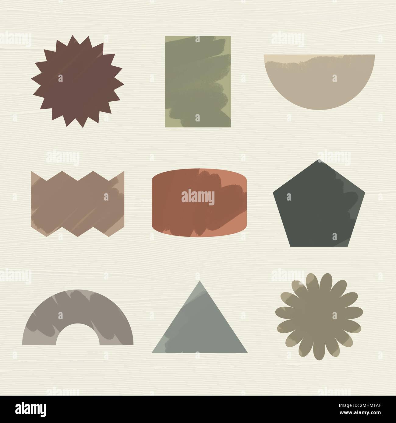 Geometric shape sticker, earth tone color flat clipart set vector Stock ...