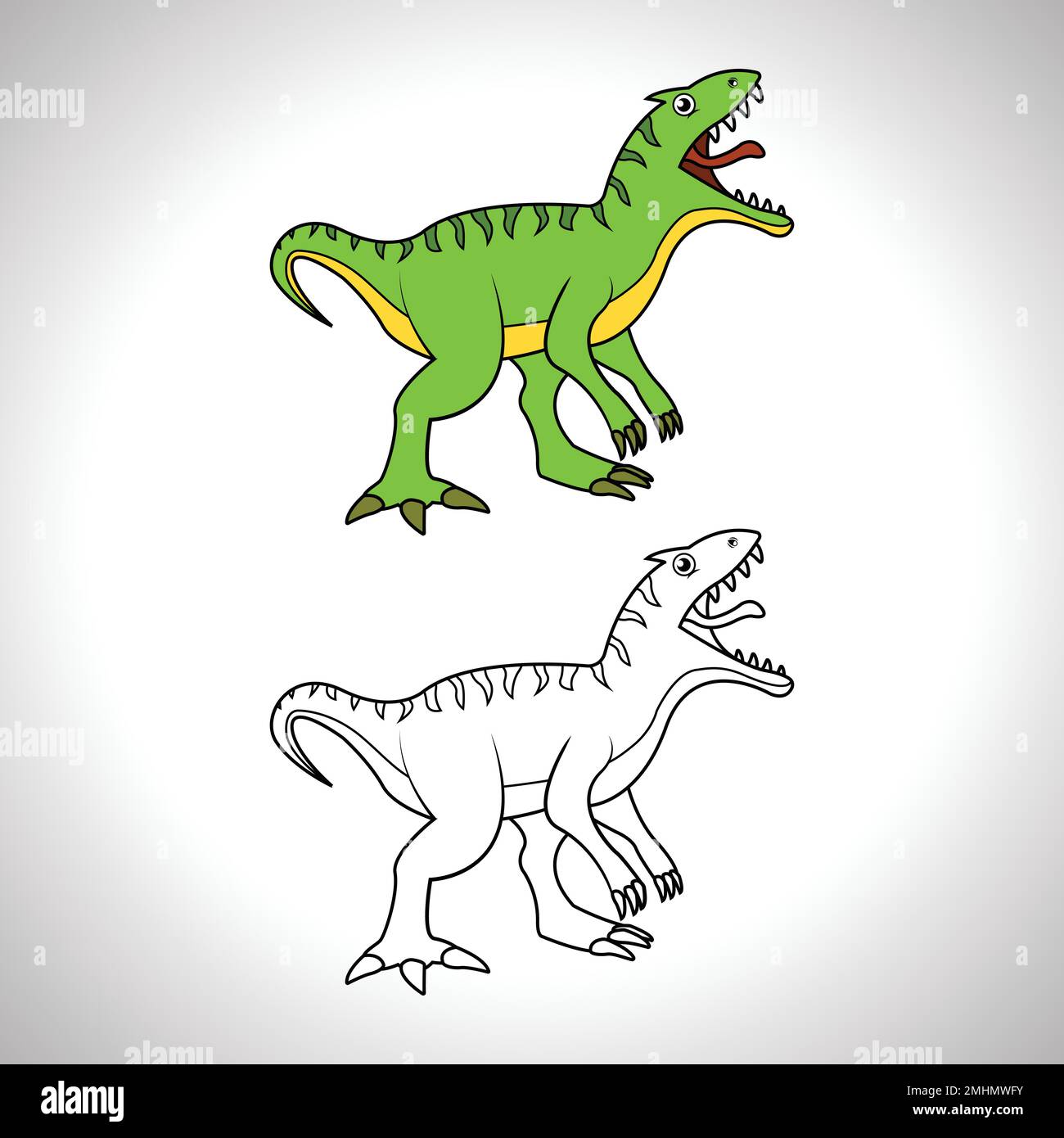 Cute dinosaur cartoon with line art, dinosaur for coloring book with ...