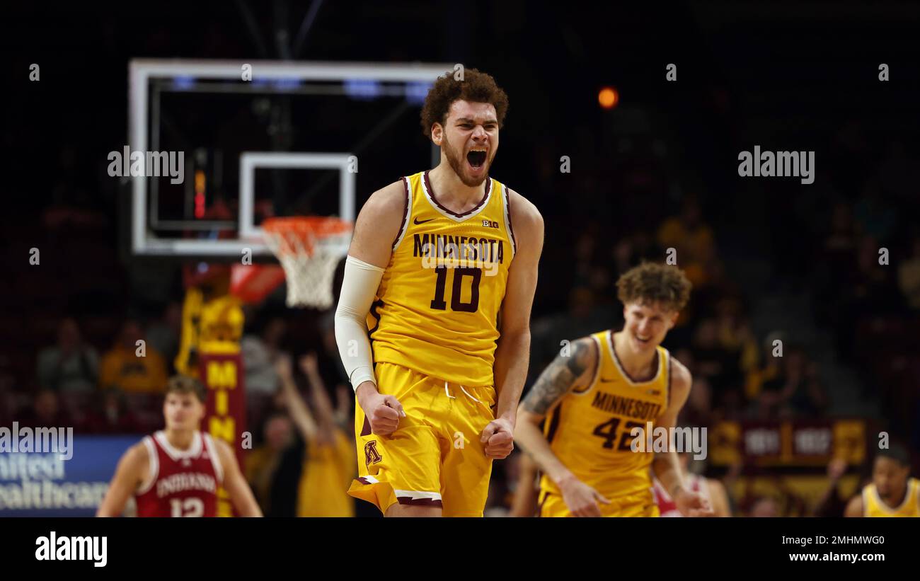 Minnesota forward Jamison Battle (10) reacts after scoring a 3-point ...