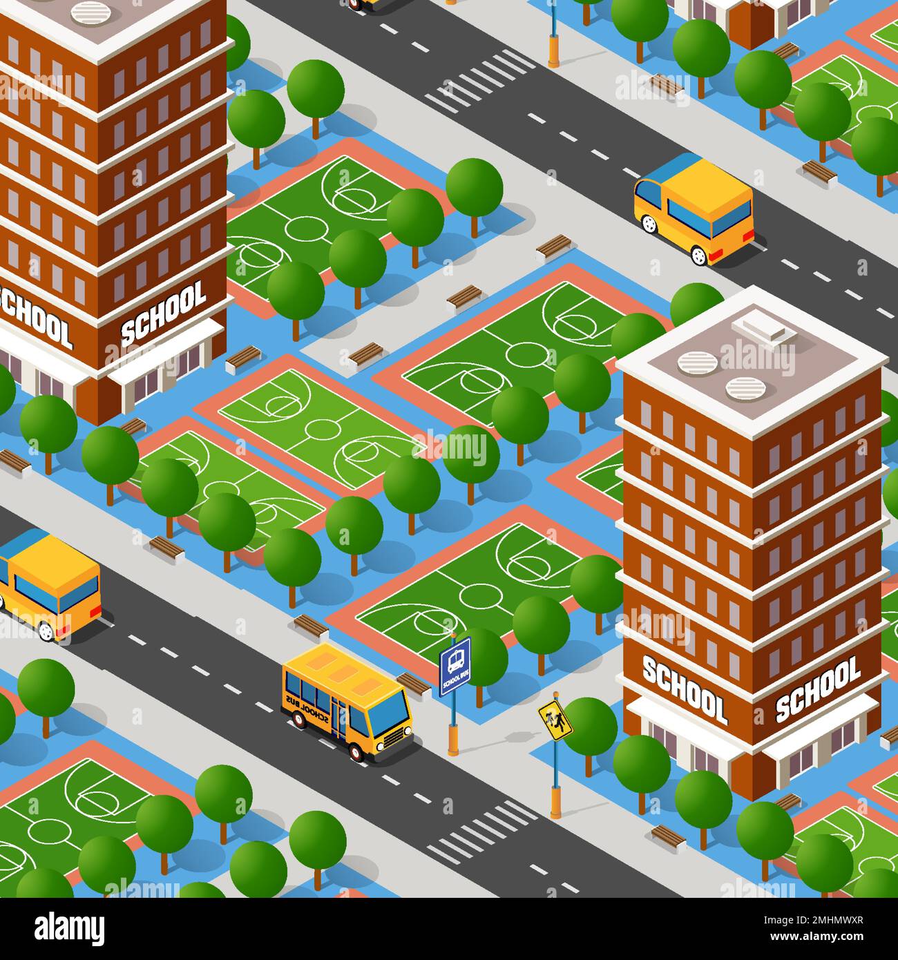 Isometric 3d block module of the district part of the city with a ...