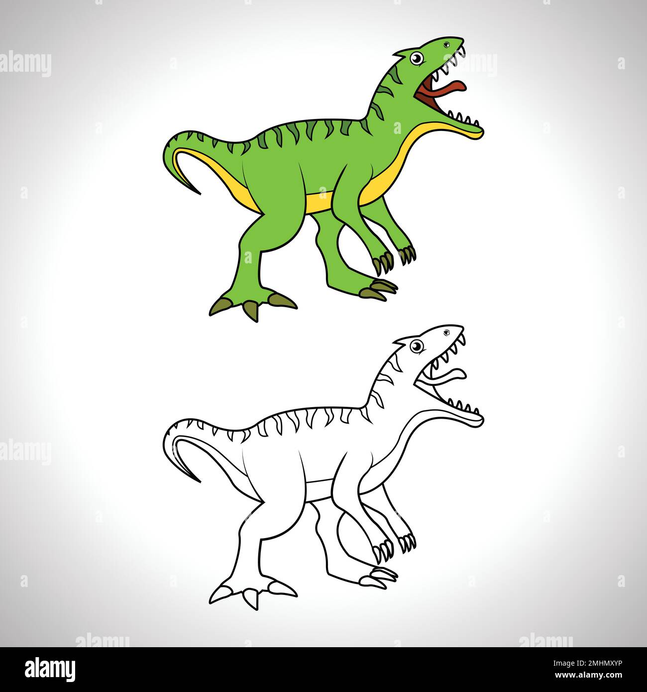 Cute dinosaur cartoon with line art, dinosaur for coloring book with ...