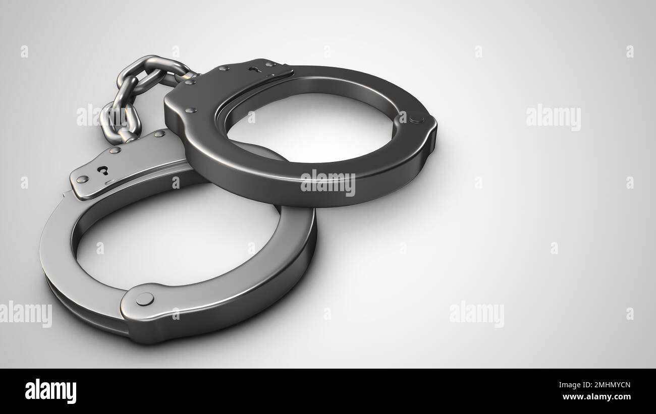 Handcuffs on a white background 3d illustration Stock Photo - Alamy