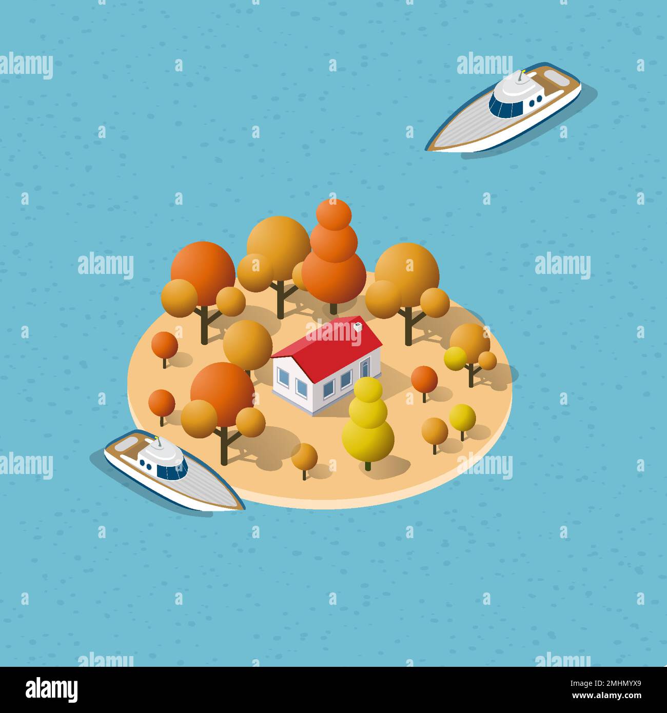 Isometric sea with island and yacht ship logistic illustration Stock ...