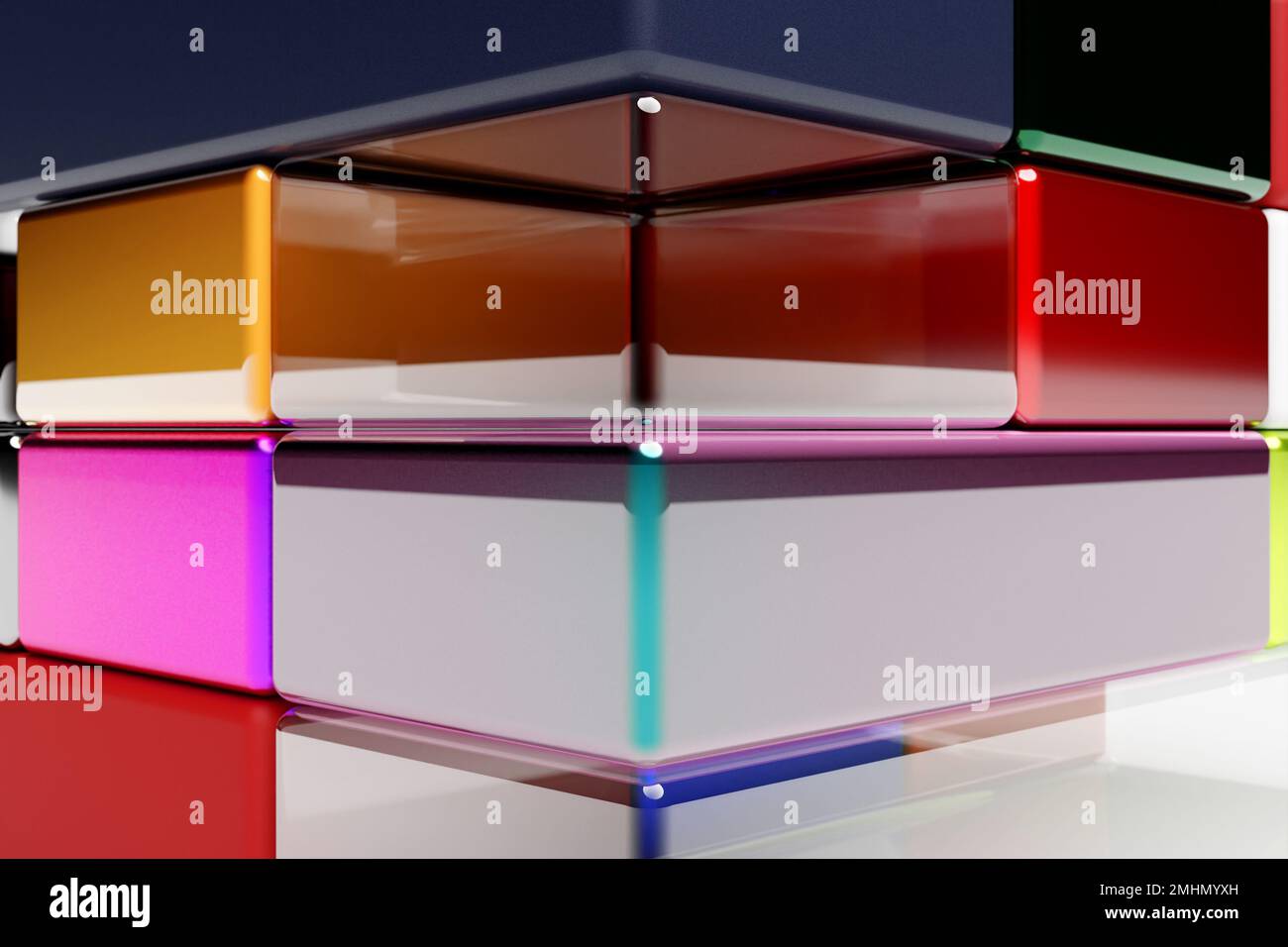 3D illustration volumetric colorful cubes. Parallelogram pattern ...