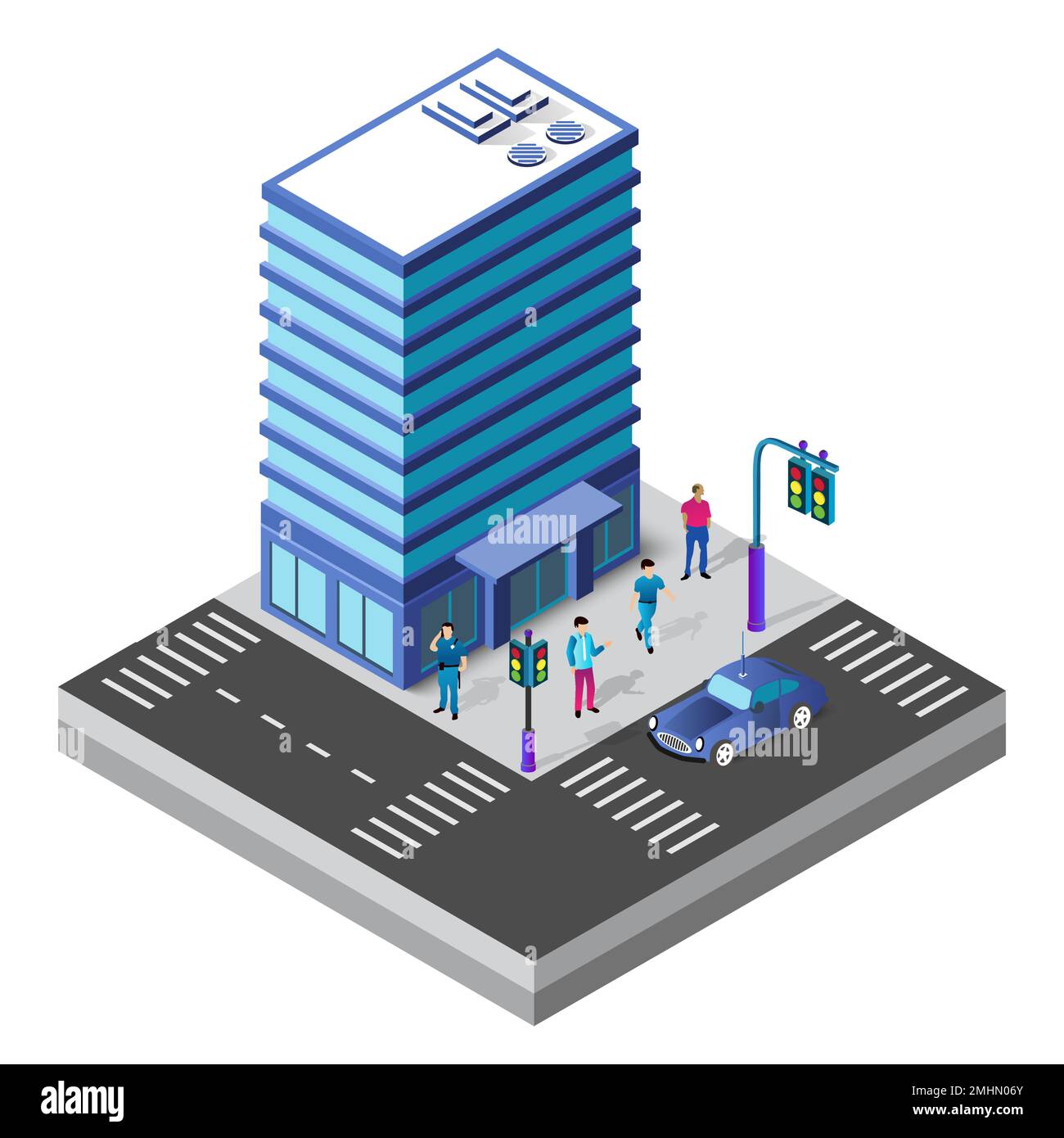 Isometric 3d block module of the district part of the city with a lawn ...
