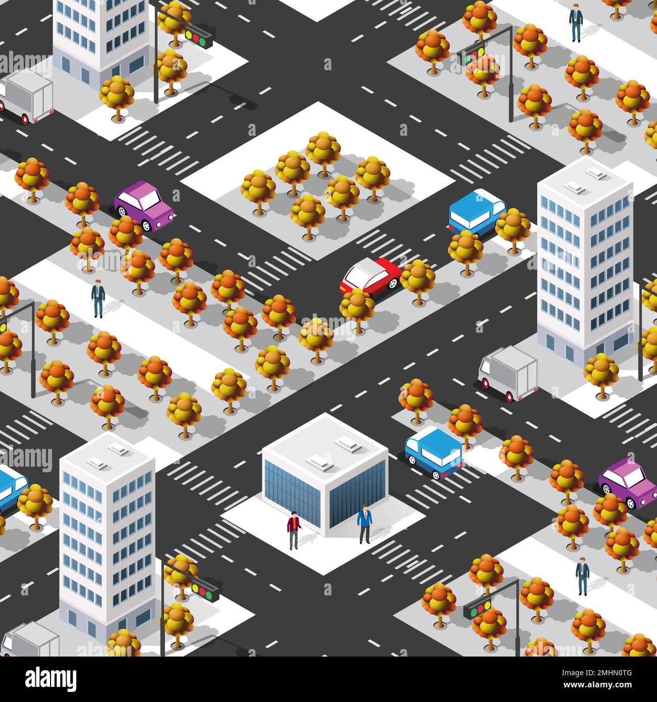 Isometric 3d block module of the district part of the city with a lawn ...