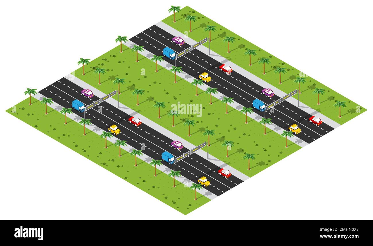 Isometric city map environmental infographic set, with transport ...